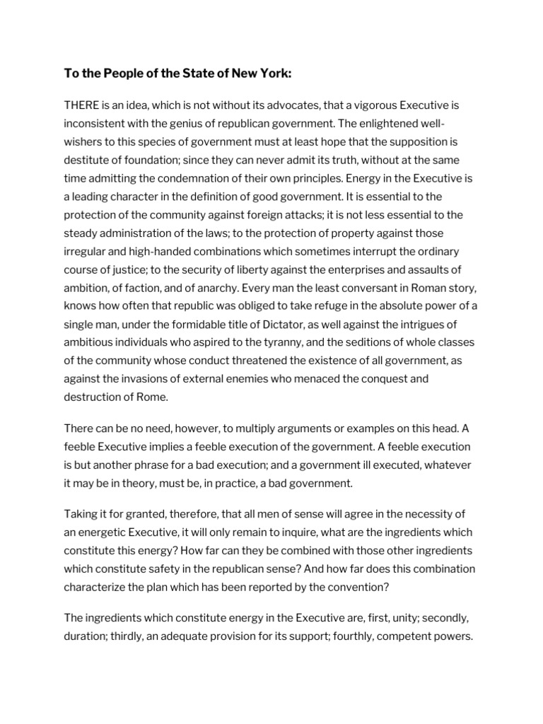 Primary Source - Federalist Papers No 70 | PDF | Roman Republic | Tribune