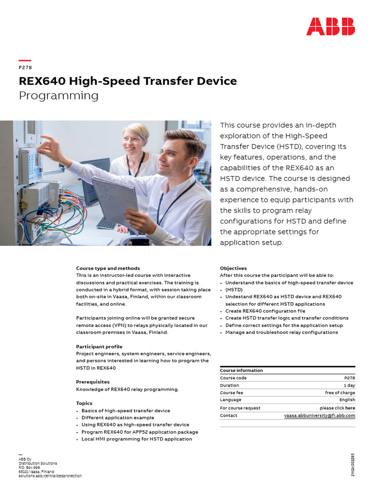 P278 REX640 High-Speed Transfer Device Course Description | PDF | Relay