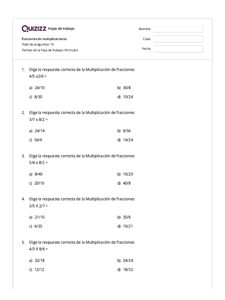Fracciones de Multiplicaciones | PDF