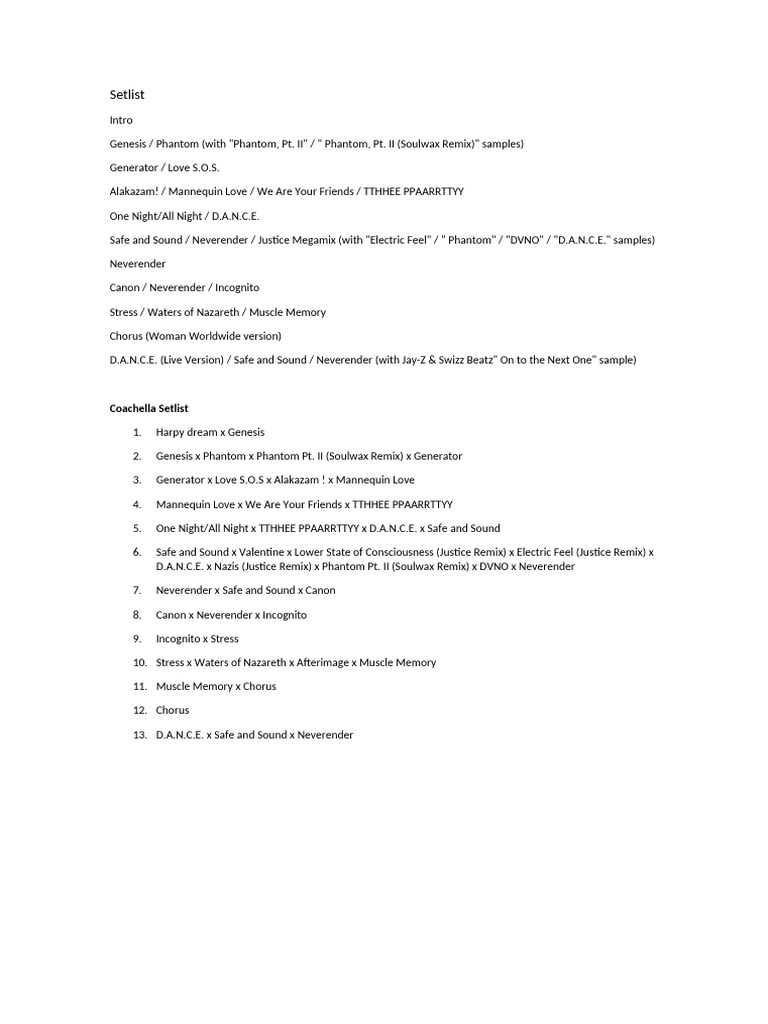 Justice Hyperdrama Tour Setlist | PDF