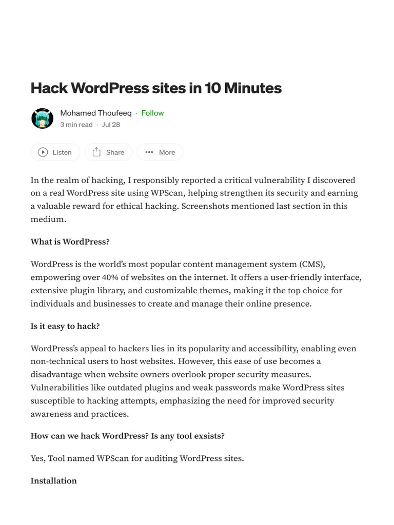 Hack WordPress Sites in 10 Minutes | PDF | Word Press | Security