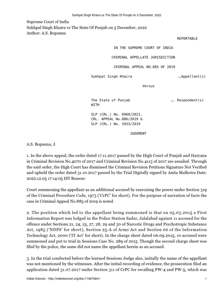 319-Sukhpal_Singh_Khaira_vs_The_State_Of_Punjab_on_5_December_2022 SEC 319 | PDF | Judgment (Law ...