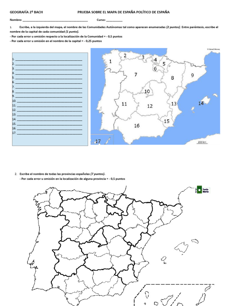 Prueba de Geografía: Comunidades y Provincias | PDF