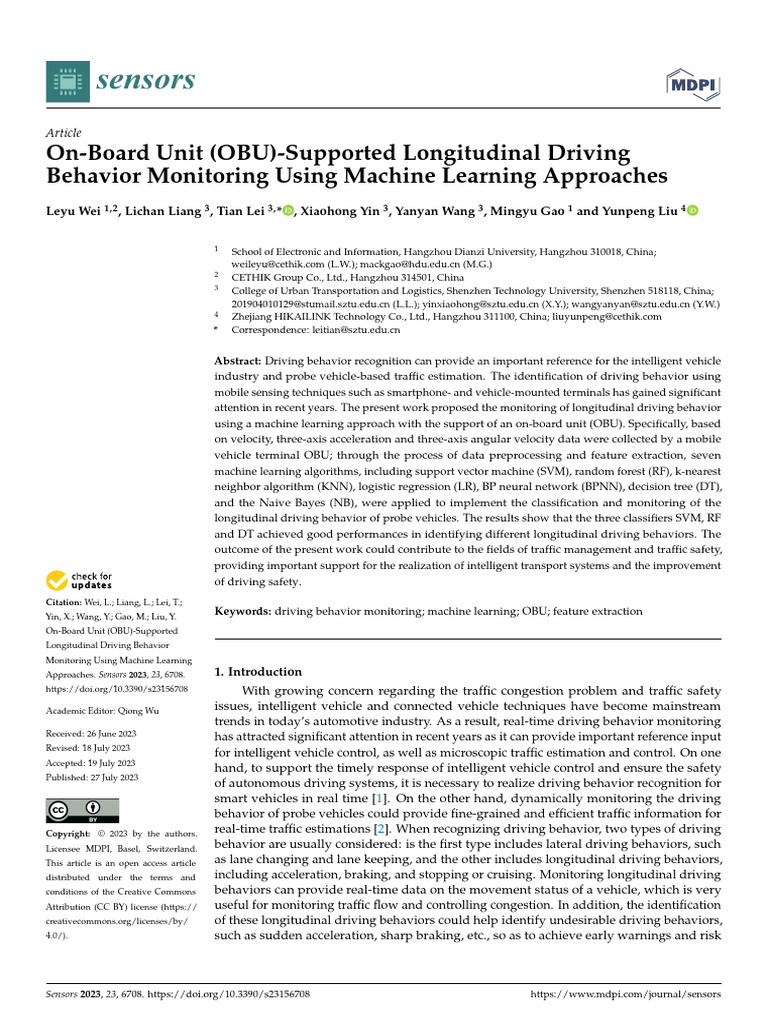 On-Board Unit (OBU) - Supported Longitudinal Driving Behavior ...