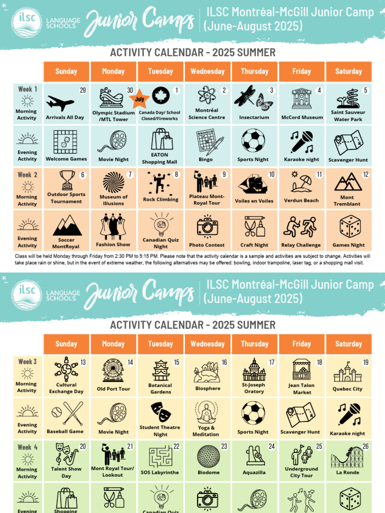 2025 ILSC Montréal Junior Camp Calendar | PDF