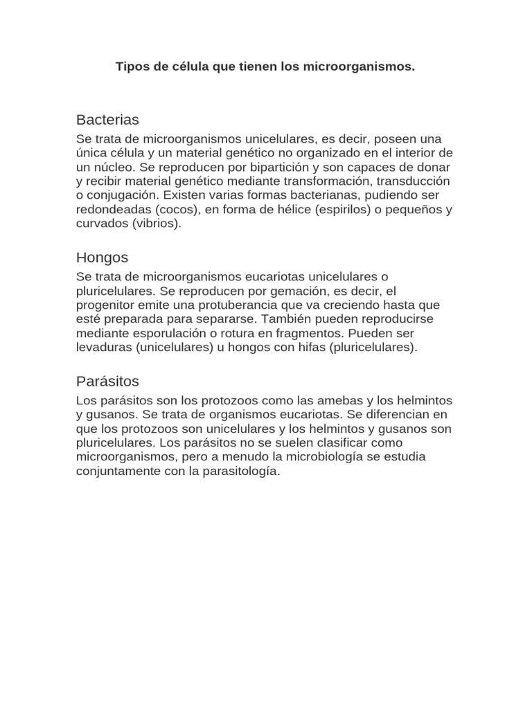 Tipos de Célula Que Tienen Los Microorganismos. | PDF