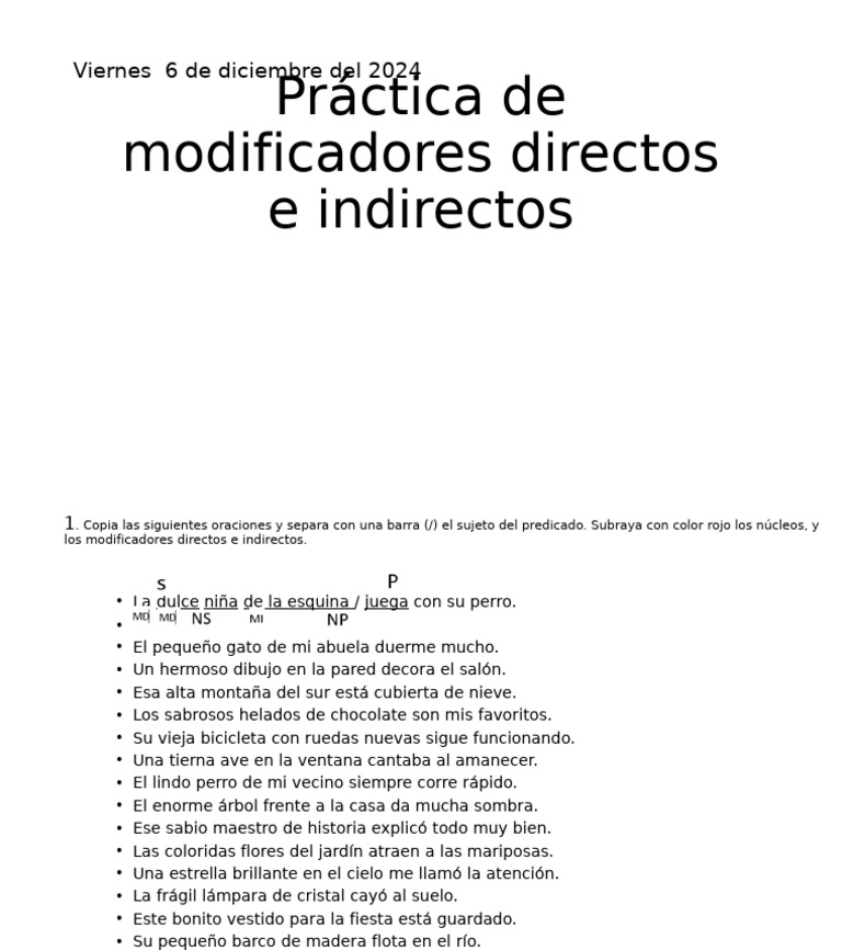 Modificadores Directos e Indirectos en Oraciones | PDF