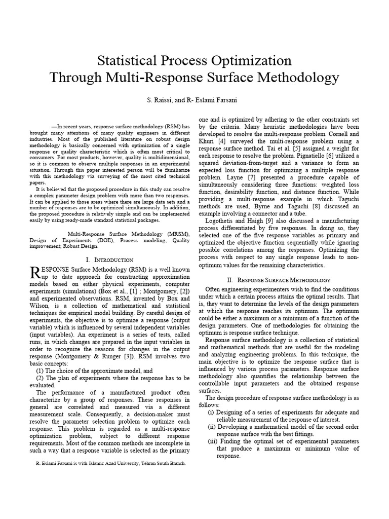 Statistical Process Optimization Through Multi Response Surface Methodology | PDF | Errors And ...