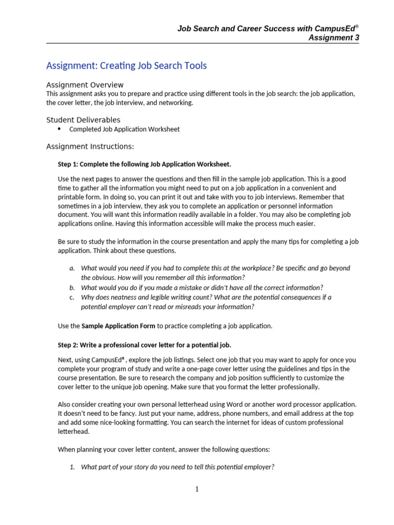 Job Search and Career Success Lesson 3 Assignment 3 | PDF | Résumé ...