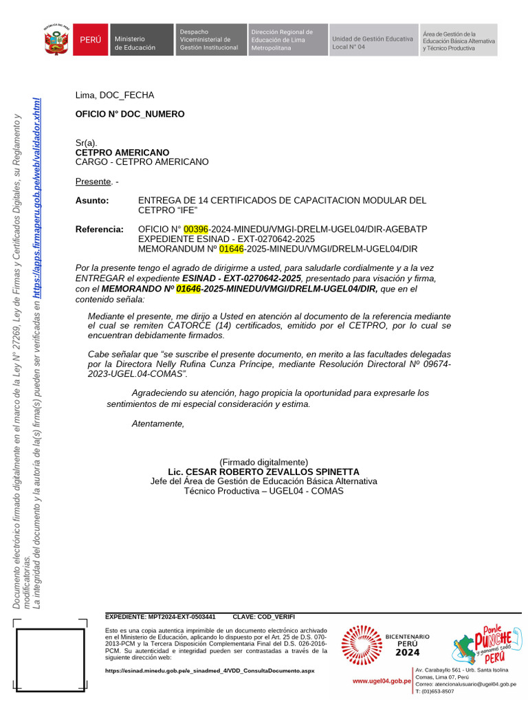 Oficio A Cetpro | PDF