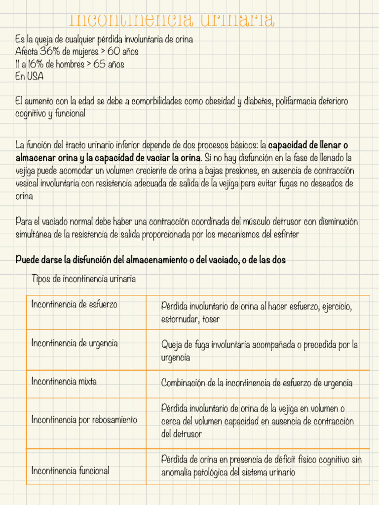 Tipos y causas de incontinencia urinaria | PDF