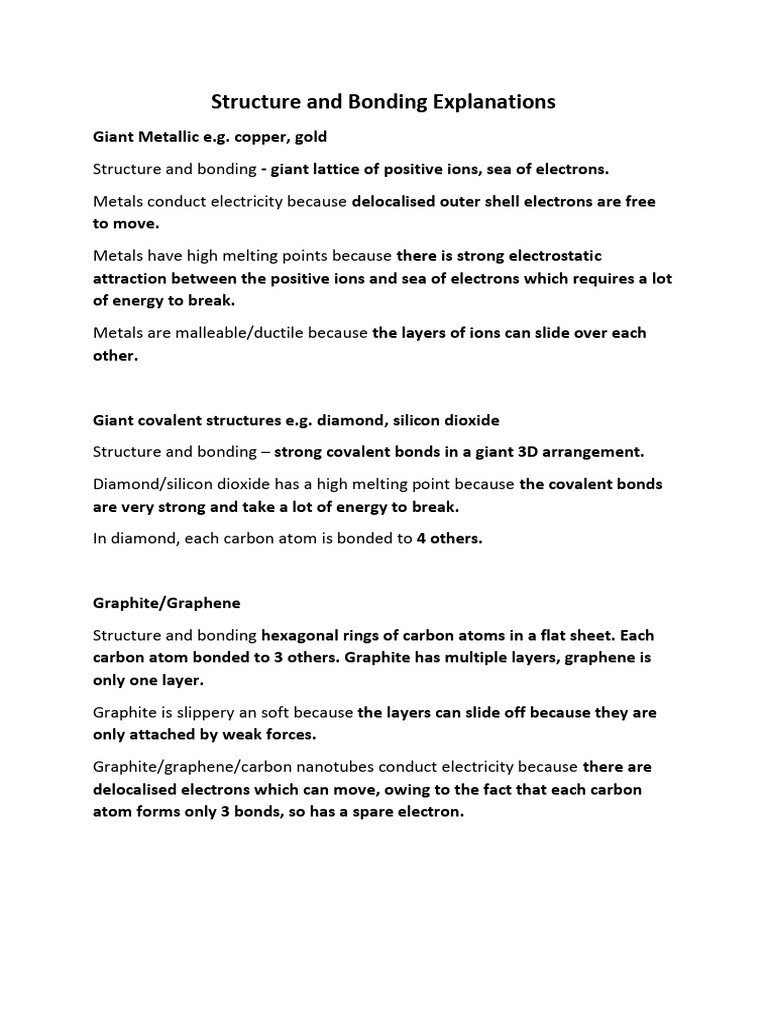 Structure and Bonding Explanations - Answers | PDF