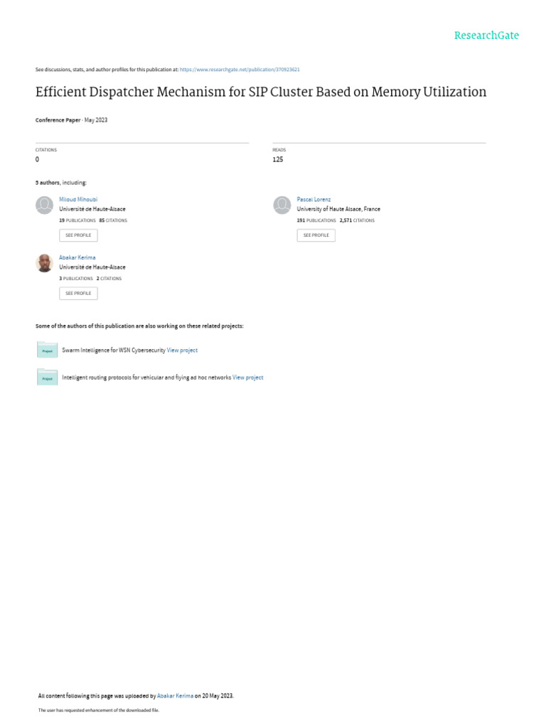 Efficient Dispatcher Mechanismfor SIPCluster Basedon Memory Utilization | PDF | Computer Cluster ...