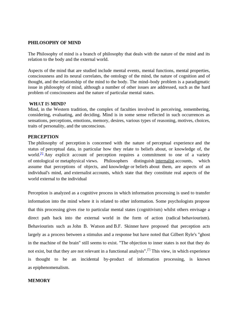 Philosophy of Mind For IsIENU 1 | PDF | Mind–Body Problem | Consciousness
