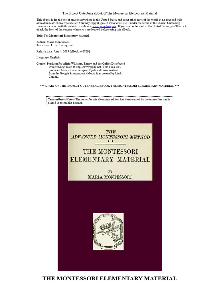 The Montessori Elementary Material, by Maria Montessori | PDF ...