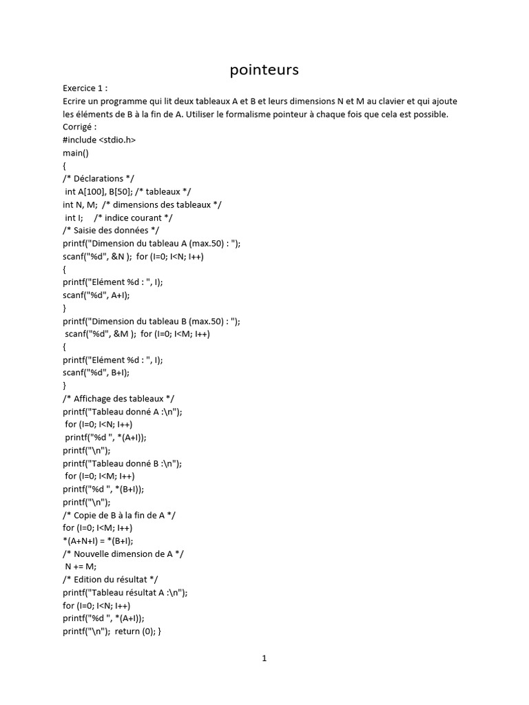 Pointeur Exercices Corrigés | PDF | Pointeur (programmation) | Informatique