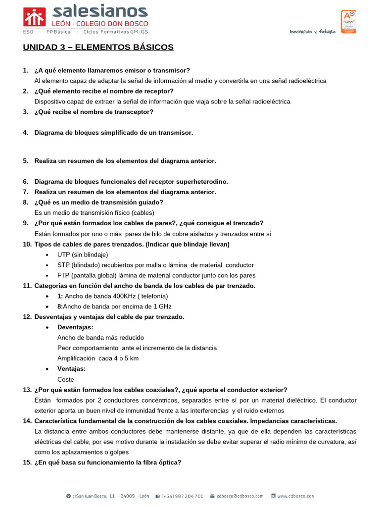 EJERCICIOS T3 1ºELE02M | PDF | Antena (Radio) | Fibra óptica