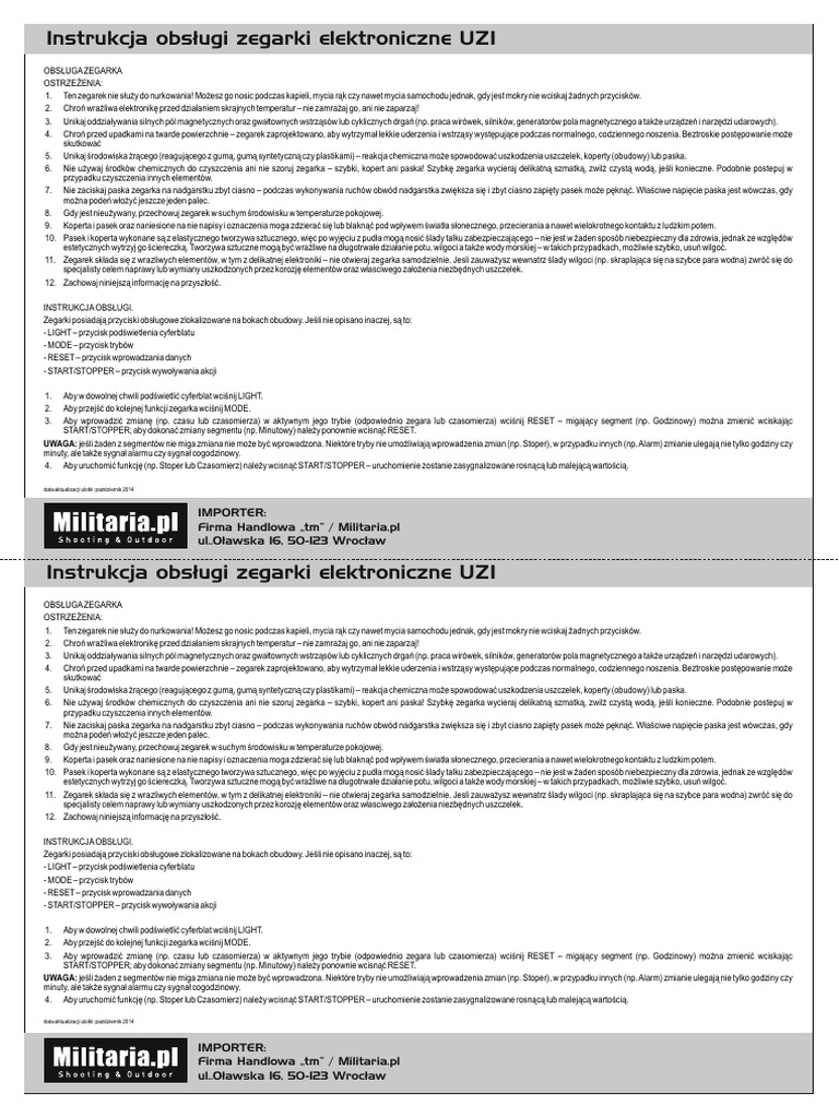 Instrukcja Zegarki Elektroniczne Uzi | PDF