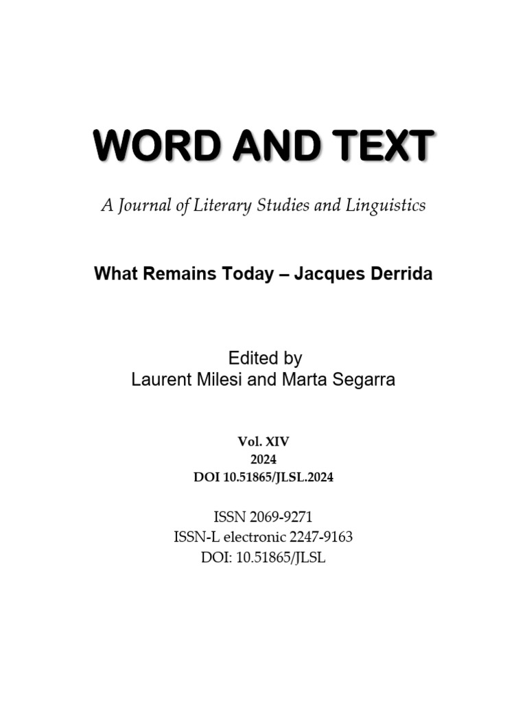 Word and Text 14 - 2024 (What Remains Today. Derrida) | PDF | Jacques ...