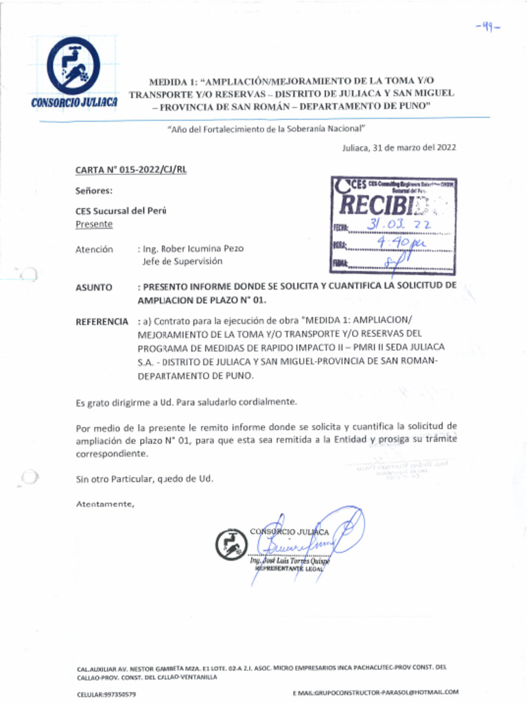 CARTA N°015-2022-CJ-RL- PRESENTA INFORME Y SOLICITA CUANTIFICA LA SOLICIT. DE A.P. N° 01 | PDF