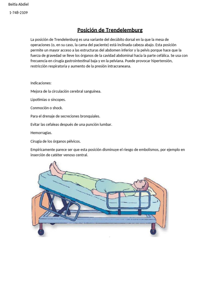 Uso y beneficios de la posición de Trendelenburg | PDF