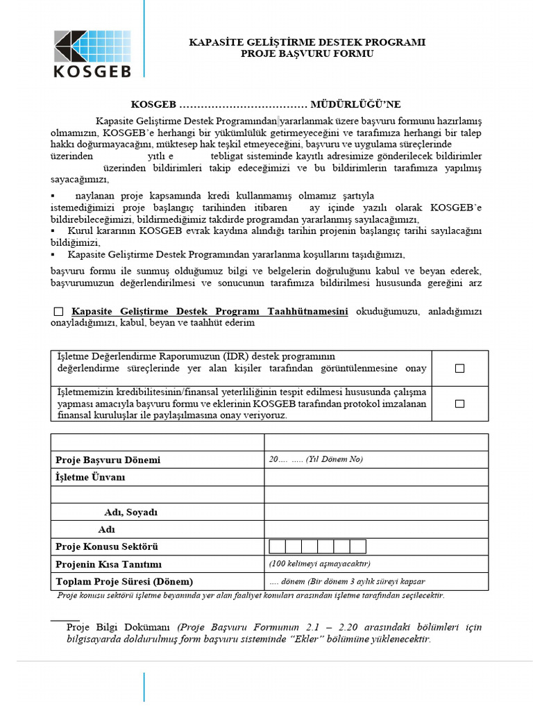 Kapasite Geliştirme Destek Programı Proje Başvuru Formu | PDF