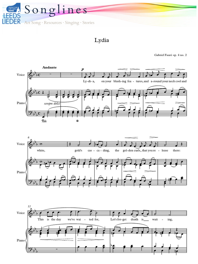 Fauré's Lydia: Voice and Piano Score | PDF