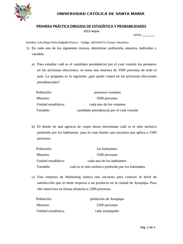 Practica Dirigida 01 | PDF | Estadísticas | Estadísticas descriptivas