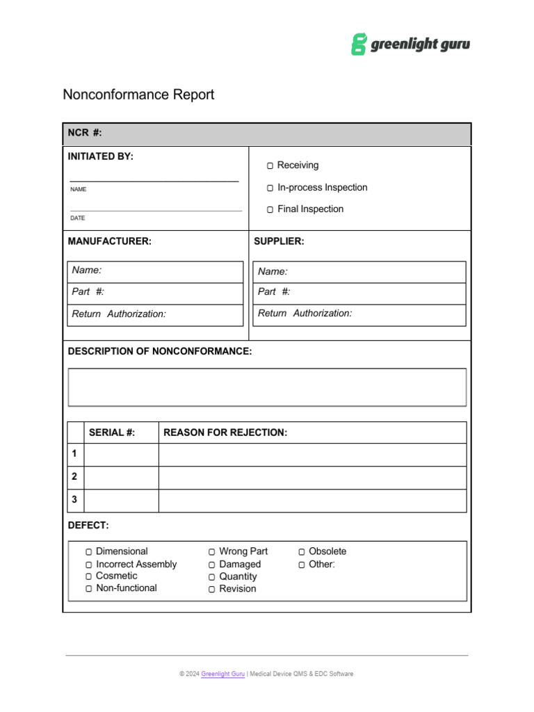 Nonconformance Report Form | PDF