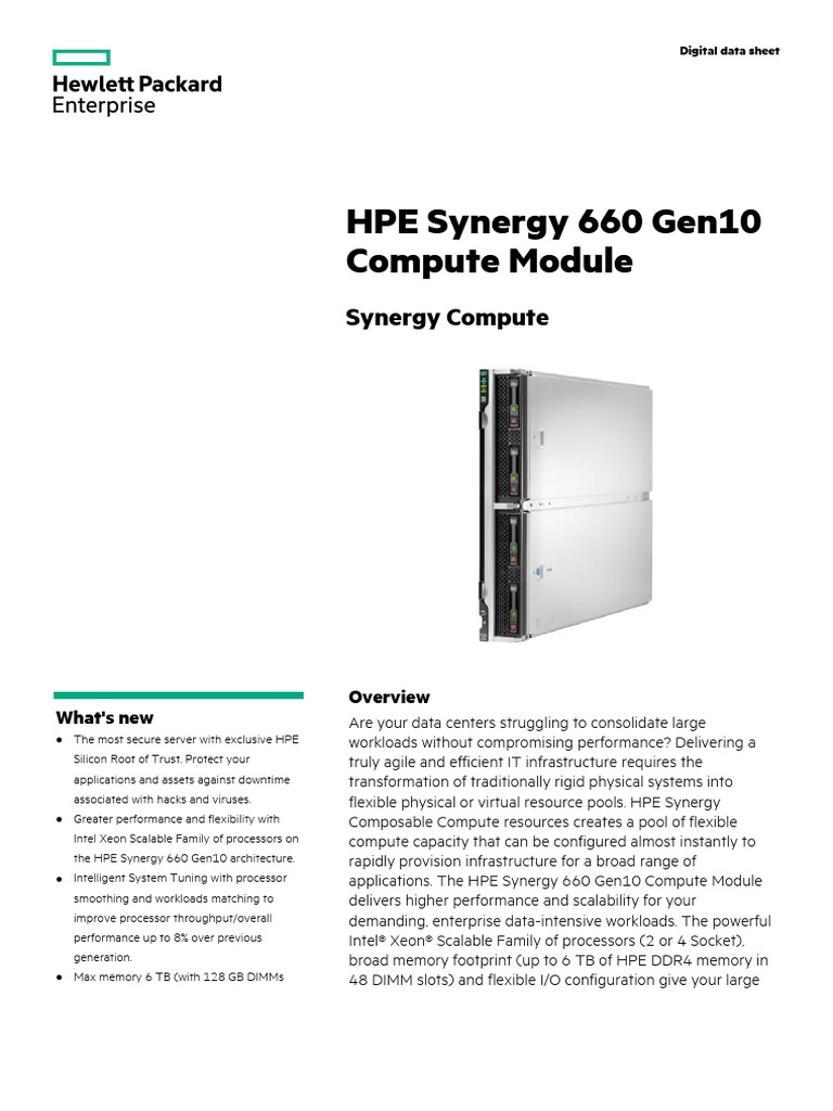 Hpe Synergy 660 Gen10 Compute Module Data Sheet | PDF | Scalability ...