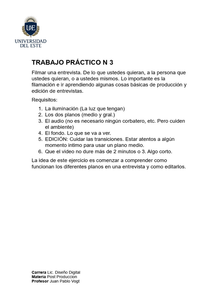TP3 POST PRODUCCIÓN Consigna | PDF