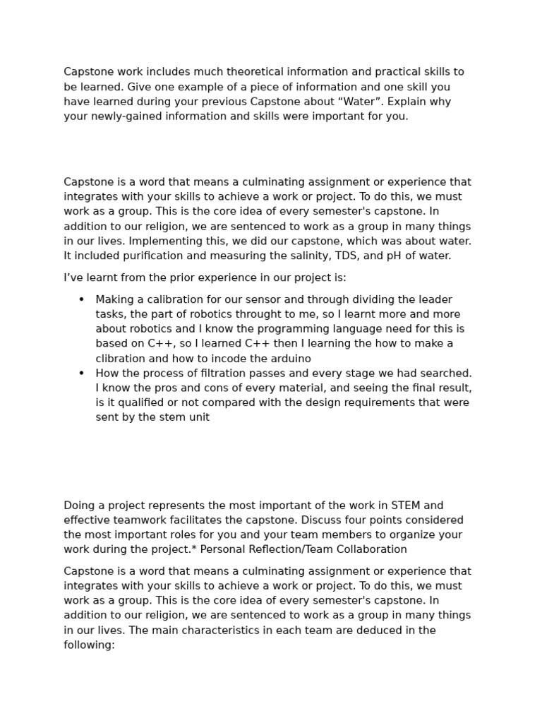 Capstone Work Includes Much Theoretical Information and Practical ...