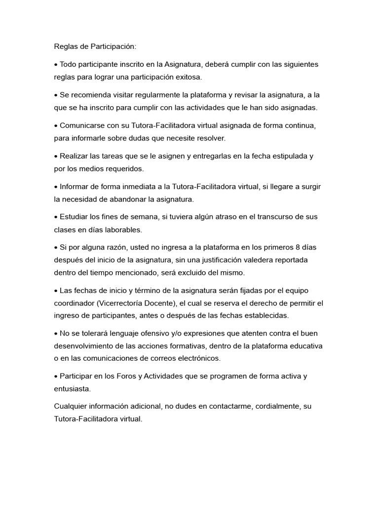 Reglas de Participación | PDF