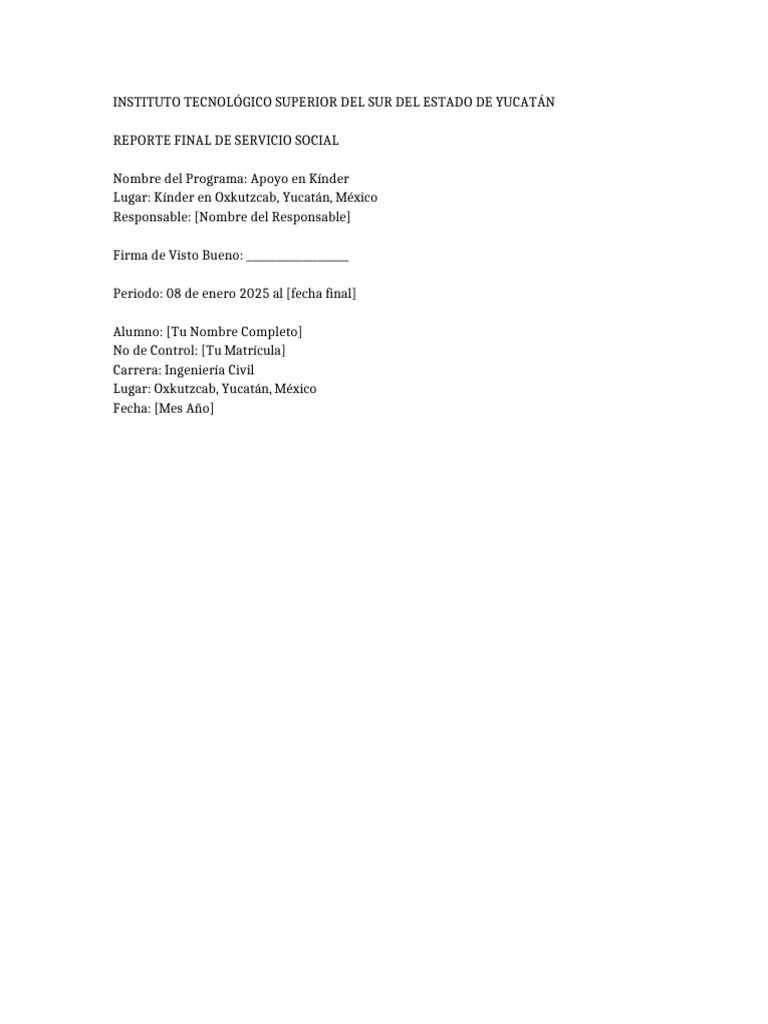 Reporte Final Servicio Social Original | PDF | Educación de la primera infancia | Aprendizaje