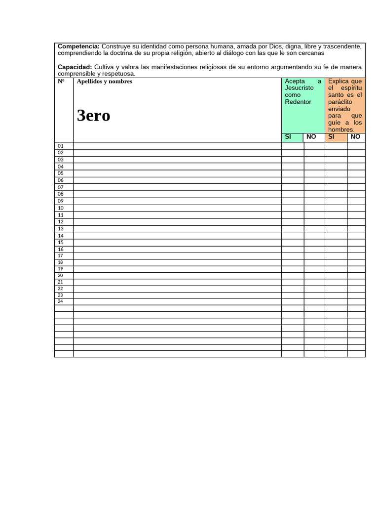 Lista de Cotejo de 3ero | PDF