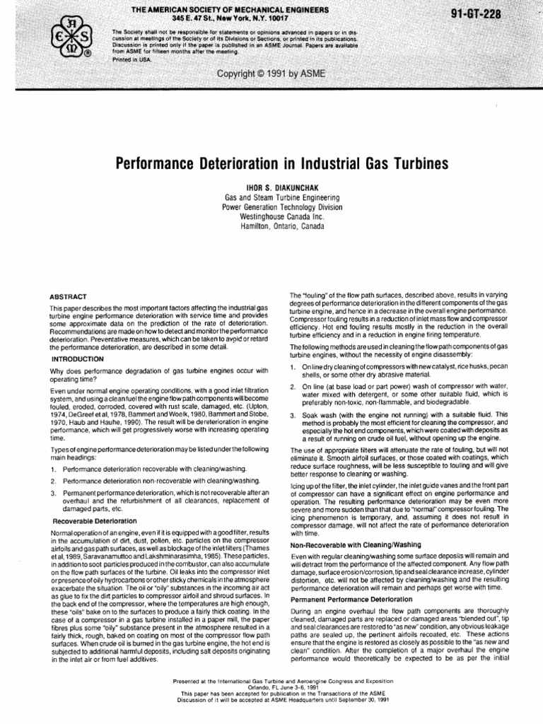 Performance Deterioration in Industrial Gas Turbines | PDF | Engines ...
