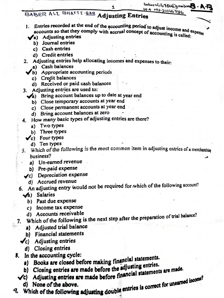 Adjusting Entries MCQs For Accountant BPS-17 SPSC Solved by Baber Ali ...