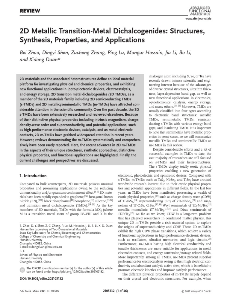 2-2D Metallic Transition‐Metal Dichalcogenides Structures, Synthesis, Properties, And ...