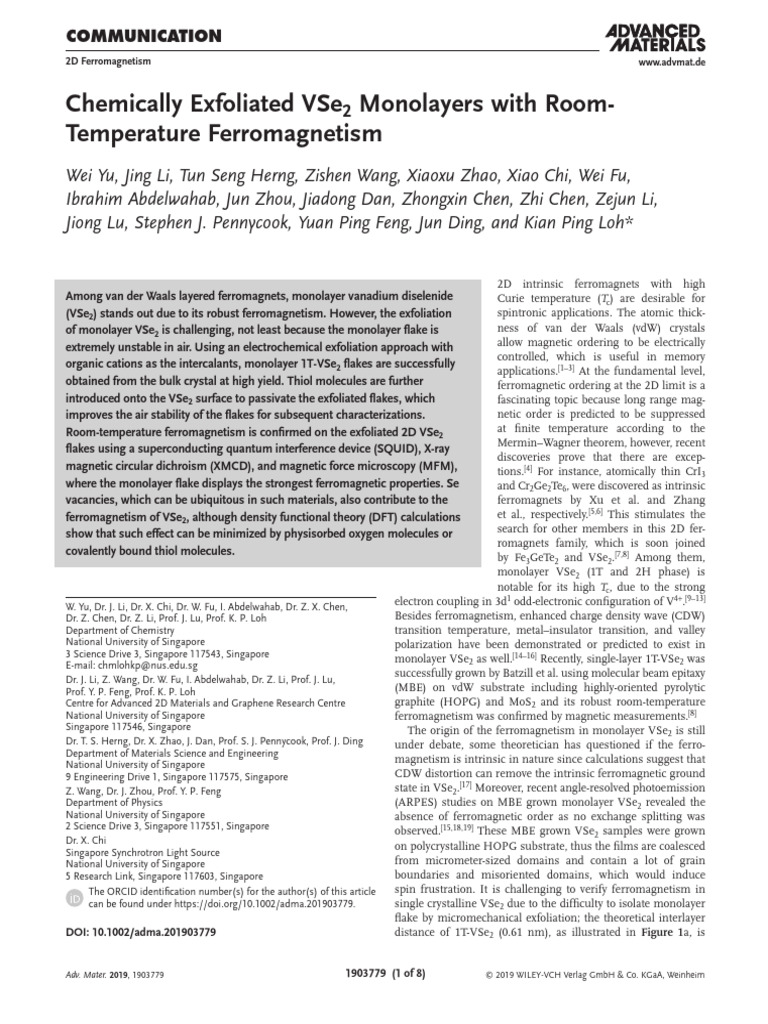 Electrochemical Exfoliation of VSe2 Flakes | PDF | X Ray Photoelectron ...