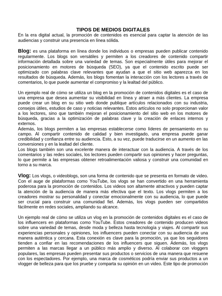 2-2 Tipos de Medios Digitales | PDF | Infografia | Blog