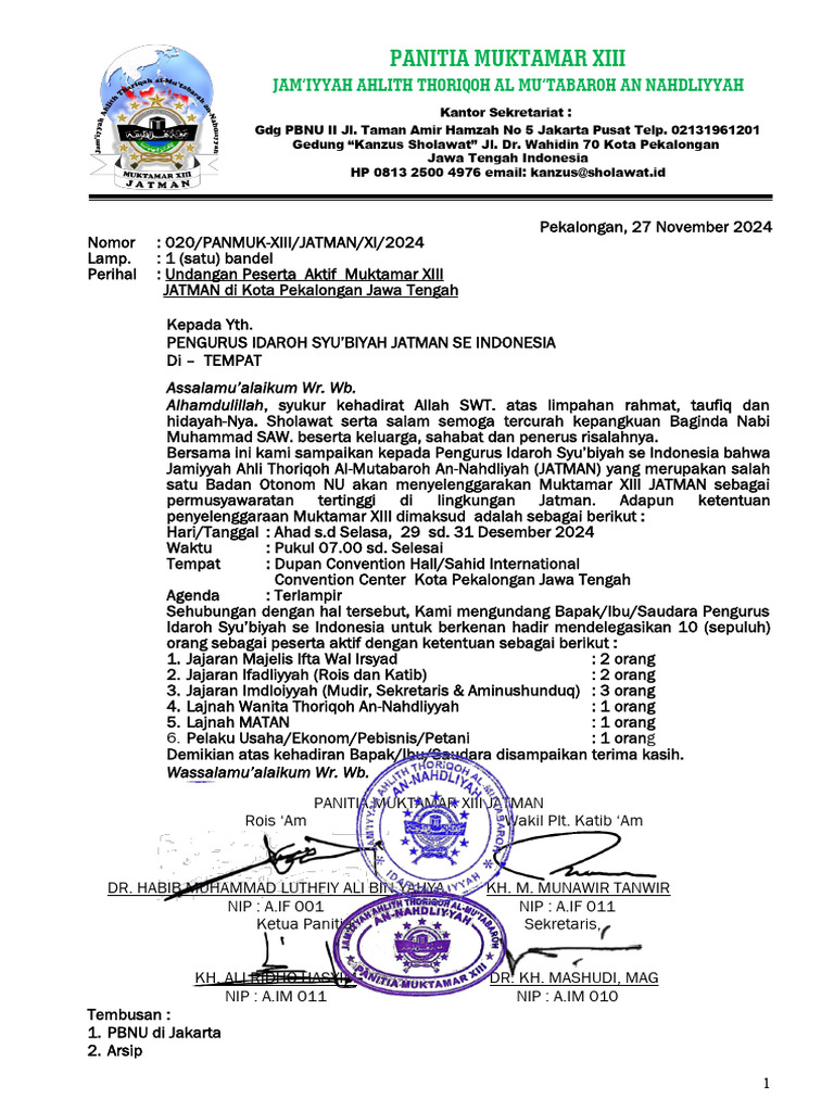 020a- Undangan Idaroh Syu'Biyah.muktamar XIII | PDF