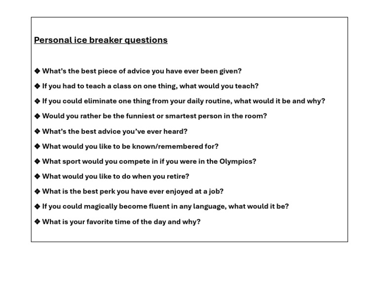 Engaging Personal Ice Breaker Questions | PDF
