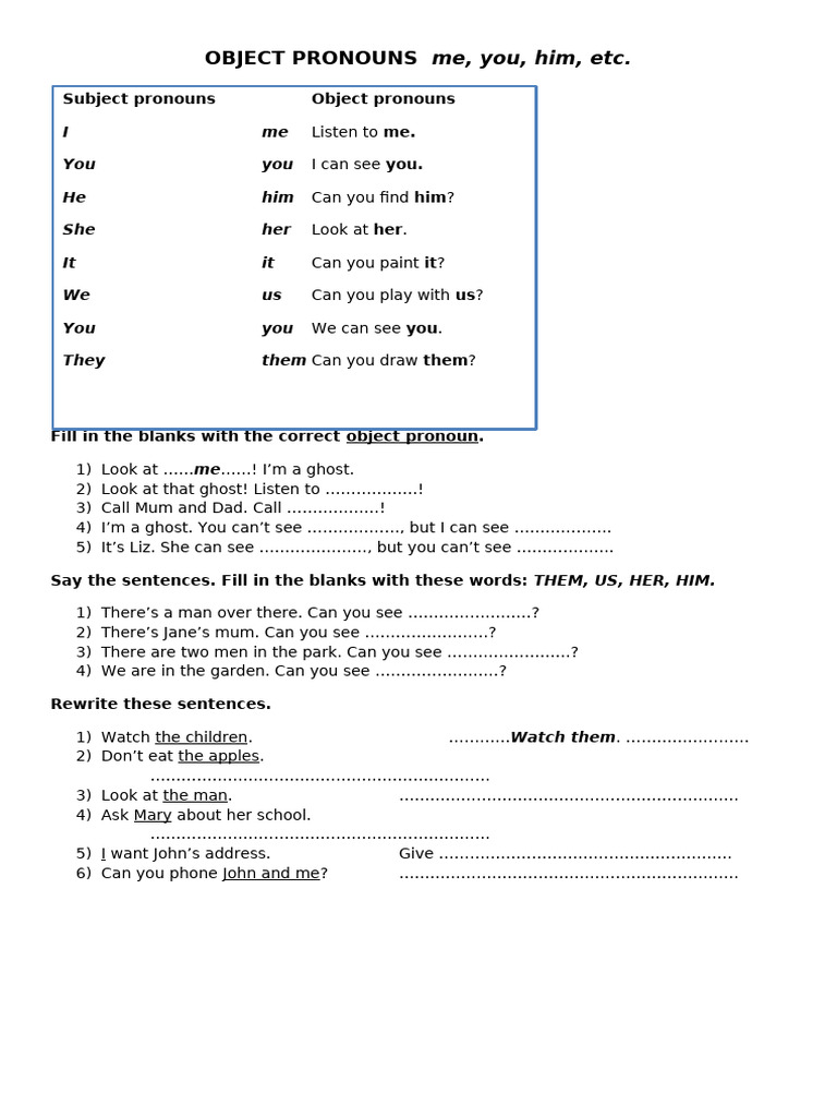 Object Pronouns Worksheet | PDF