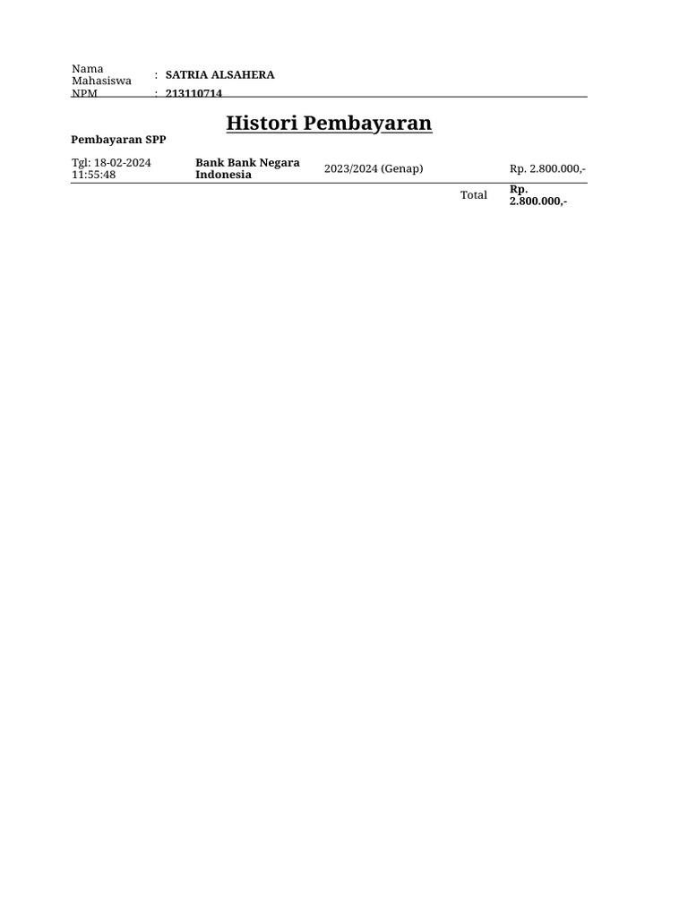 Detail Pembayaran Mahasiswa Baru UIR | PDF