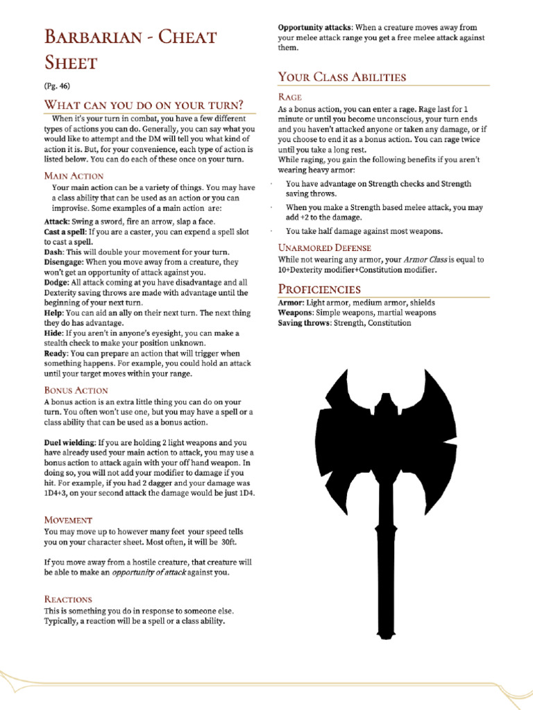 DND Class cheat sheets | PDF