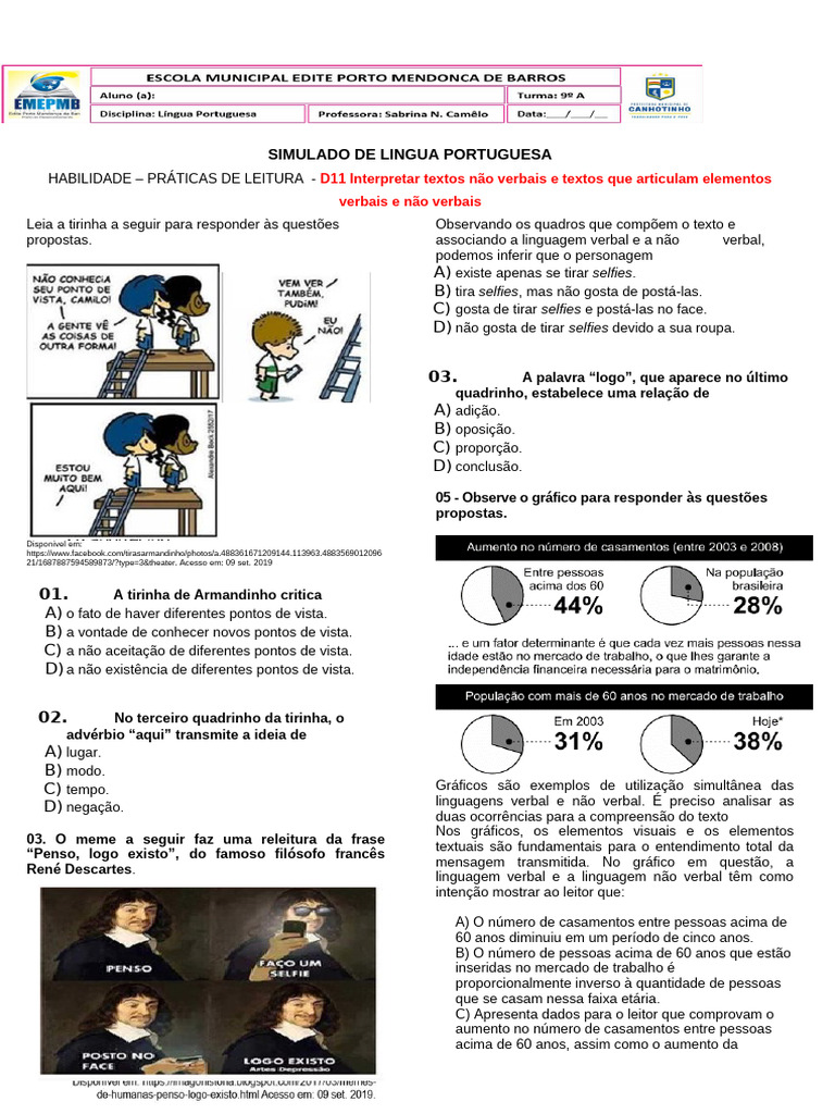 2.º Simulado de Lingua Portuguesa | PDF