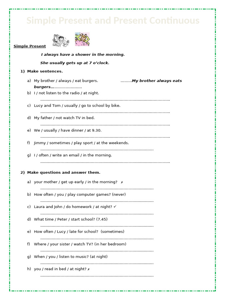 Present Simple and Continuous Exercises | PDF