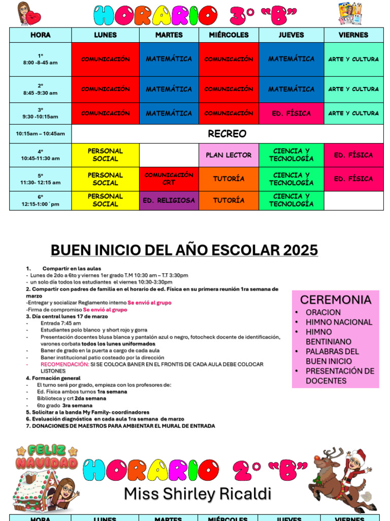 Horario Escolar 2025: Clases y Actividades | PDF