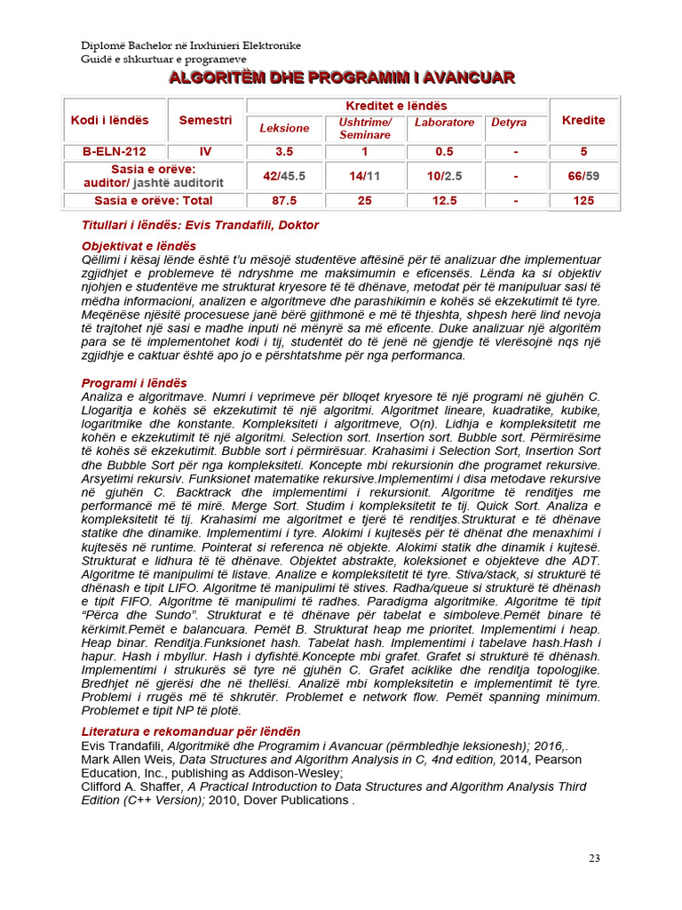 Algoritem Dhe Programim I Avancuar | PDF