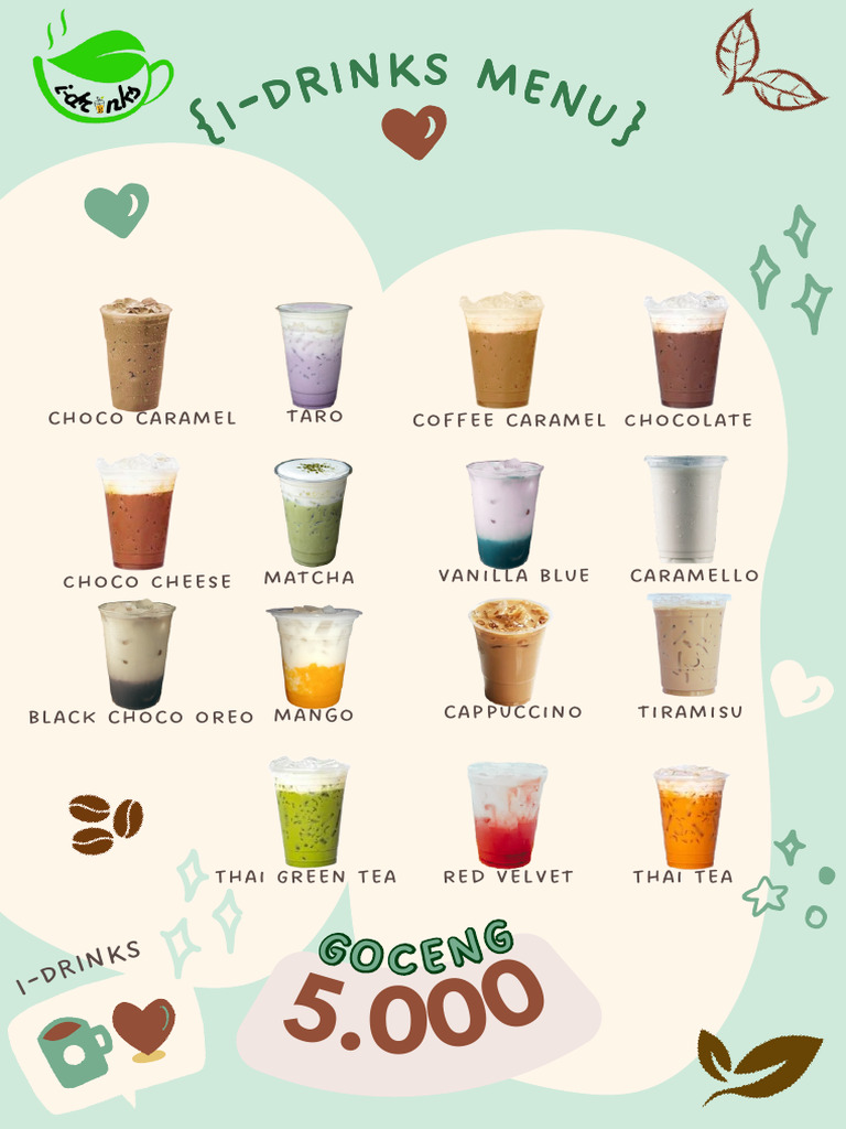 Green Playful Illustrated Coffee Drinks Cafe Menu | PDF